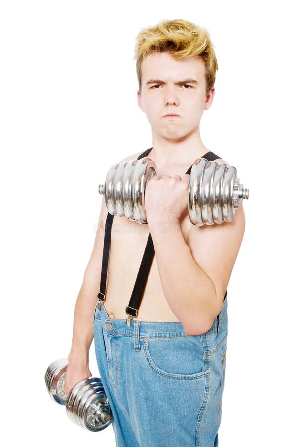 Funny man with dumbbells stock image. Image of humor - 40682531