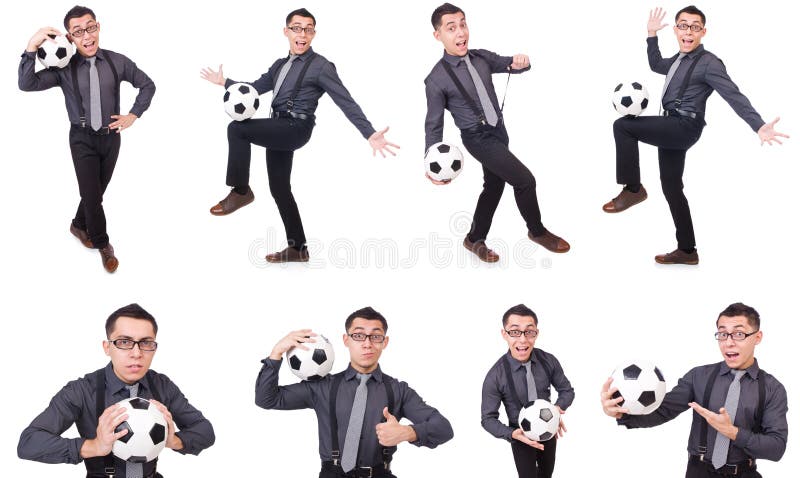 The Funny Man with Football Isolated on White Stock Photo - Image of ...