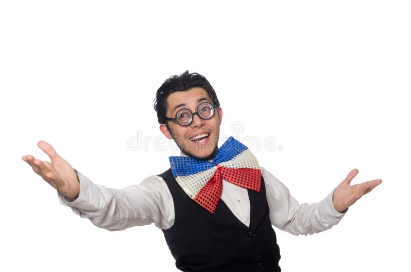 Funny Man with Giant Bow Tie Stock Image - Image of happy, laughing ...