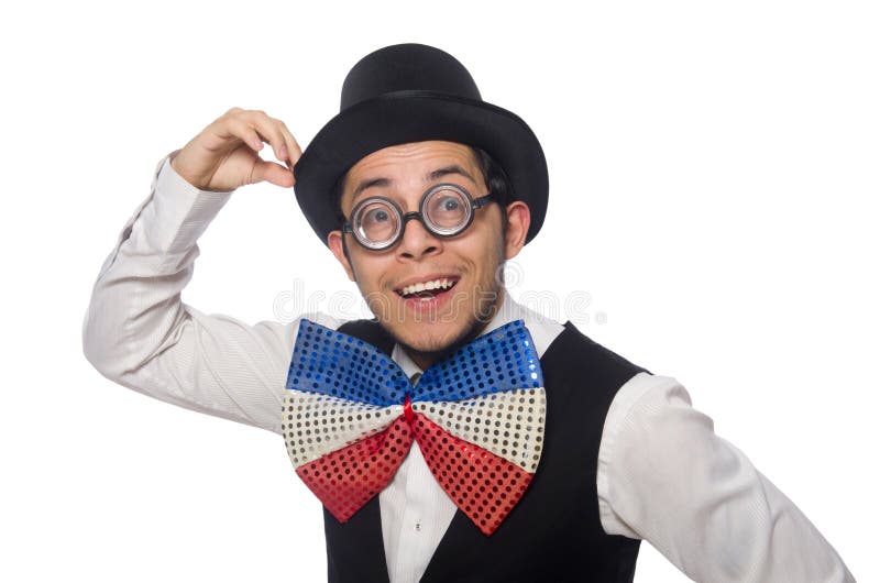 Funny Man with Giant Bow Tie Stock Photo - Image of cheerful, fool ...