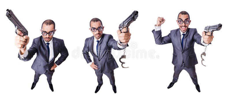 The Funny Man with Gun Isolated on White Stock Photo - Image of gunman ...