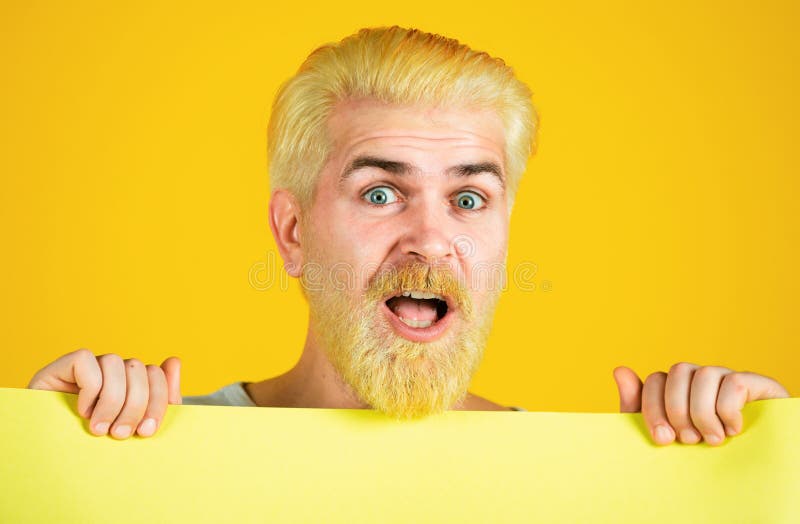 Funny Man Holding Empty Blank Paper Board with Copy Space for Text ...