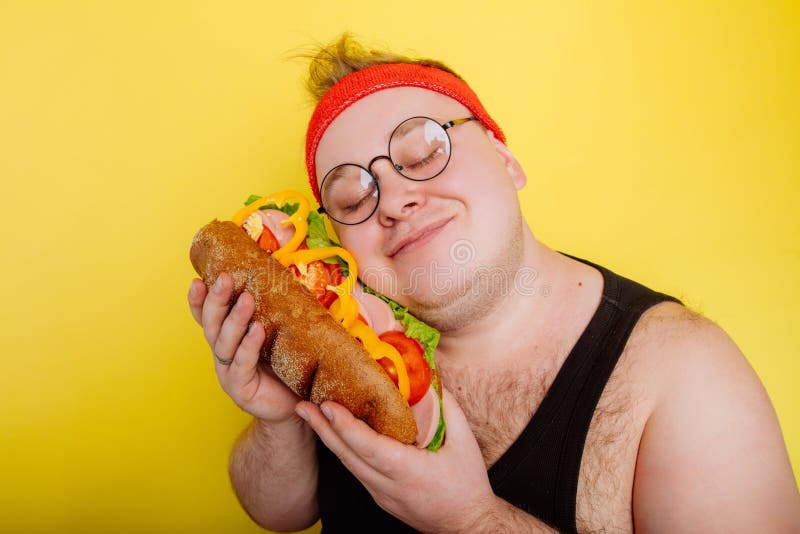 Funny Man Hugs a Huge Burger Stock Photo - Image of green, snack: 195748134