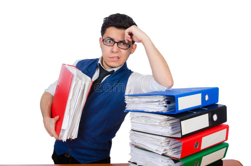 Funny Man with Lots of Folders Stock Photo - Image of clutter, holding ...