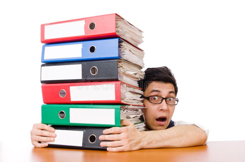 Funny Man with Lots of Folders Stock Image - Image of career, file ...