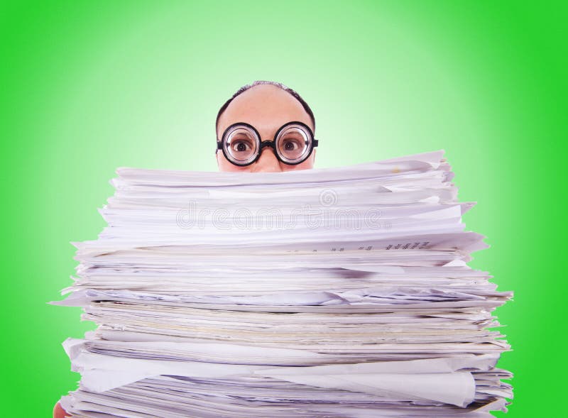 Funny Man with Lots of Folders on White Stock Photo - Image of humor ...