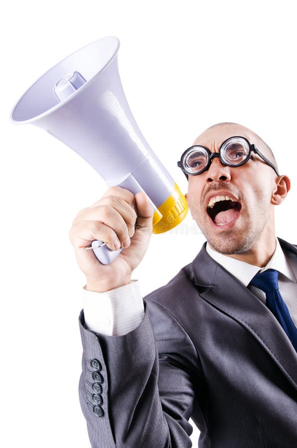 Funny man with loudspeaker stock image. Image of businessman - 40678581