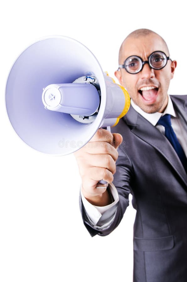 Funny man with loudspeaker stock photo. Image of isolated - 29057060