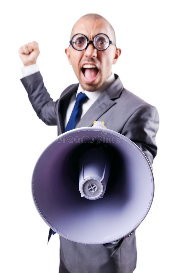 Funny man with loudspeaker stock image. Image of isolated - 29209969