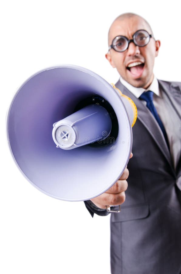 Funny man with loudspeaker stock photo. Image of businessman - 29670658