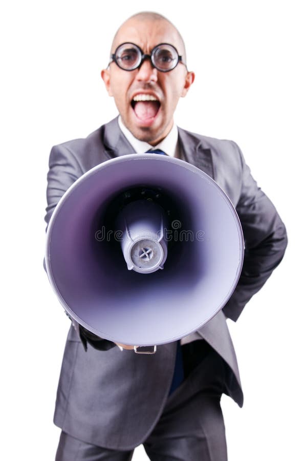 Funny man with loudspeaker stock photo. Image of businessman - 29368512
