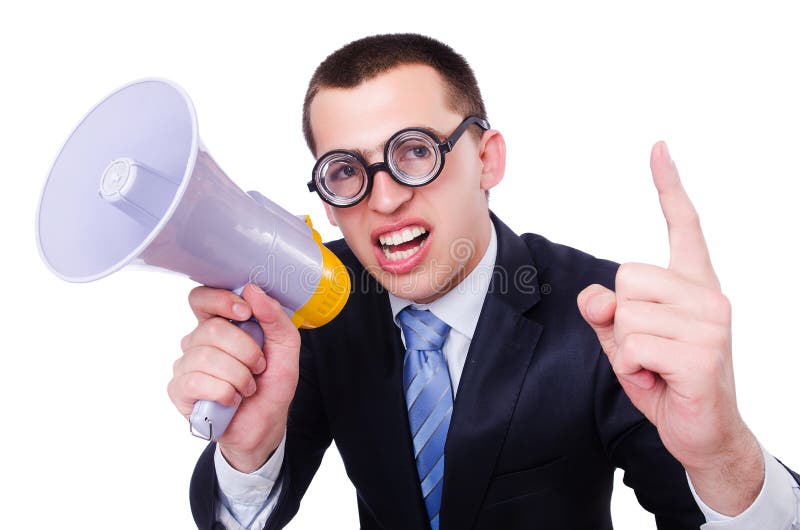 Funny man with loudspeaker stock photo. Image of adult - 34866206