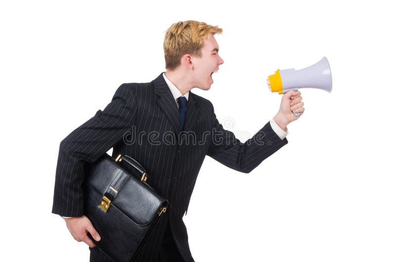 Funny man with loudspeaker stock photo. Image of isolated - 38708434
