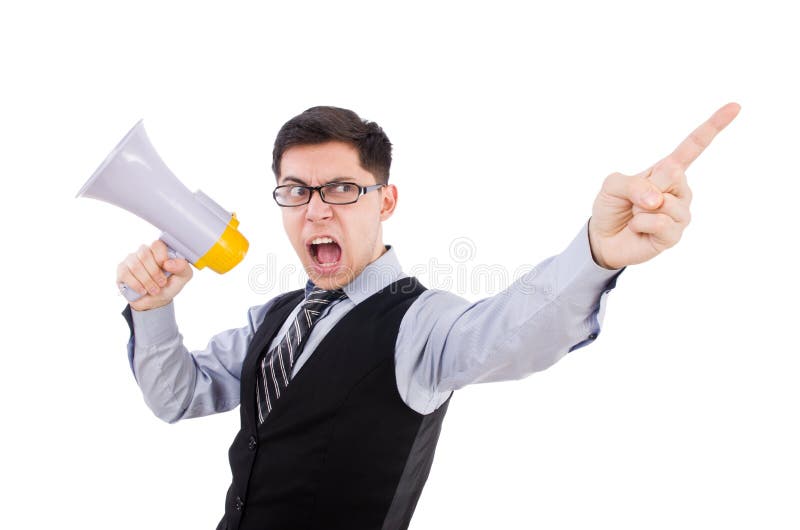 Funny man with loudspeaker stock image. Image of businessman - 40678581