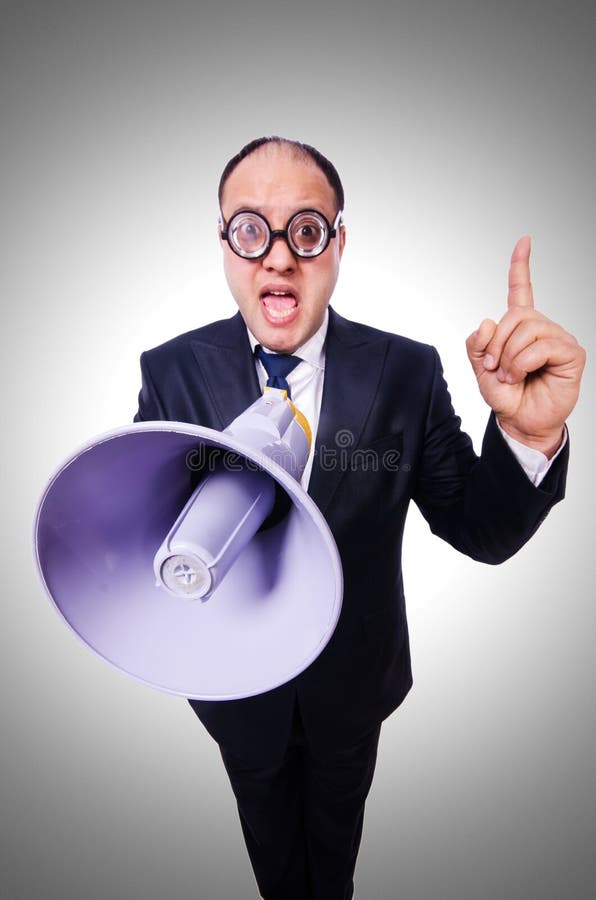 Funny man with loudspeaker stock image. Image of loud - 51433385