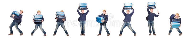 The Funny Man with Luggage on White Stock Photo - Image of compilation ...