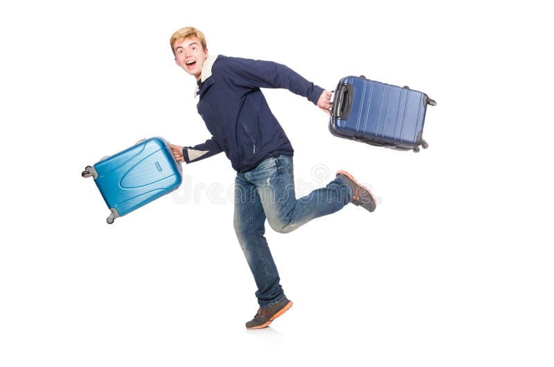 Funny man with luggage stock photo. Image of extra, packing - 42385876
