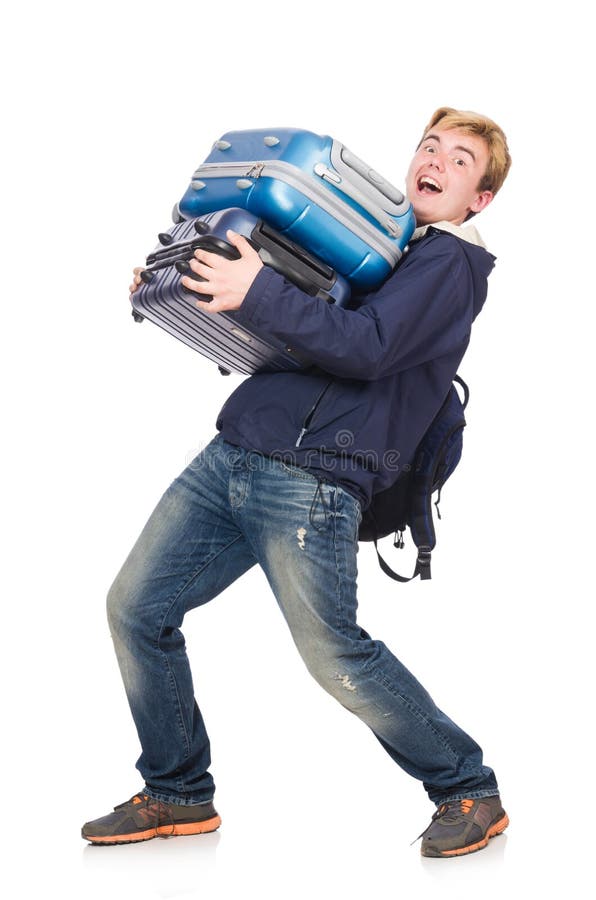 Funny man with luggage stock photo. Image of rucksack - 42577624