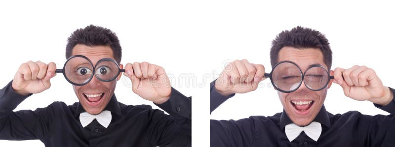 Funny Man with Magnifying Glass Stock Image - Image of glass, humor ...