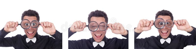 Funny Man with Magnifying Glass Stock Image - Image of inspector ...