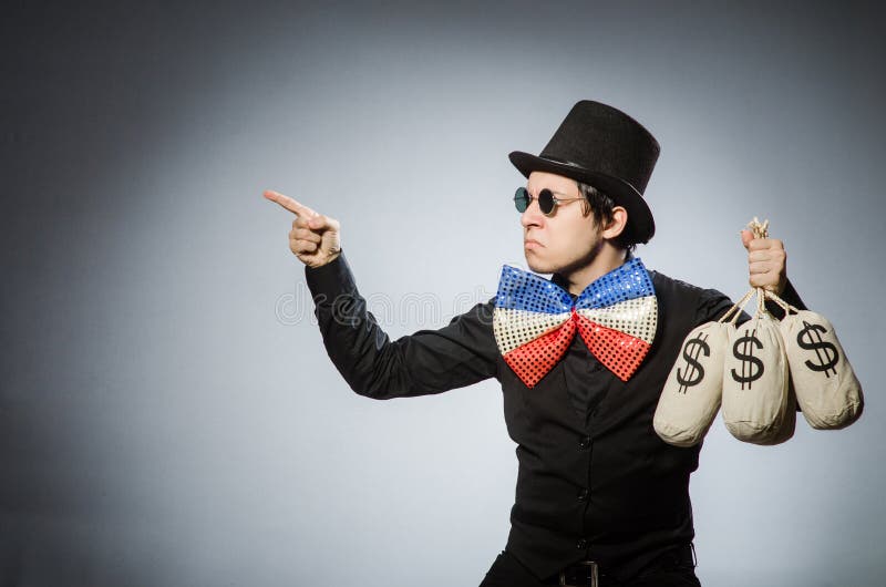 The Funny Man with Money Dollar Sacks Stock Photo - Image of bags ...