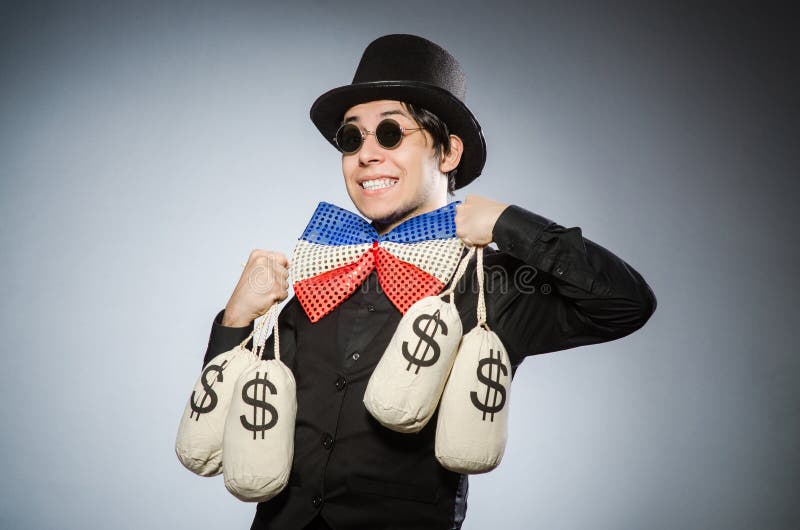 The Funny Man with Money Dollar Sacks Stock Image - Image of cylinder ...