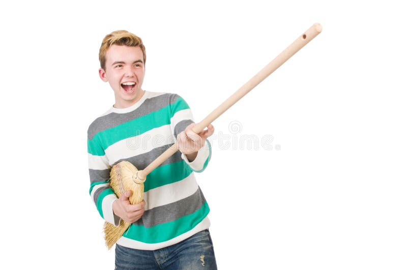 Funny man with mop stock photo. Image of cleaner, humorous - 39887510