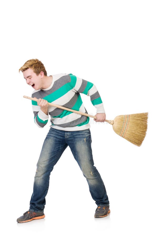 Funny man with mop stock photo. Image of male, broom - 40680788
