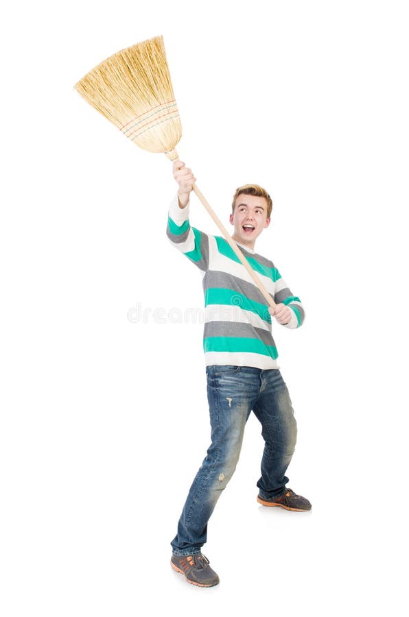 Funny man with mop stock image. Image of housekeeping - 40889765