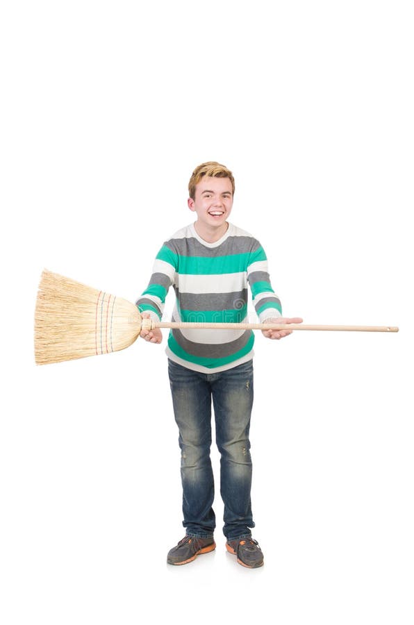 Funny man with mop stock photo. Image of attractive, humor - 41117322