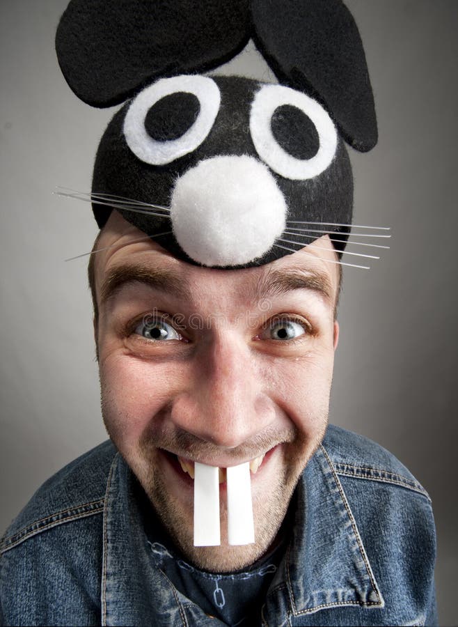 Funny man in mouse hat stock photo. Image of white, concept - 20162662