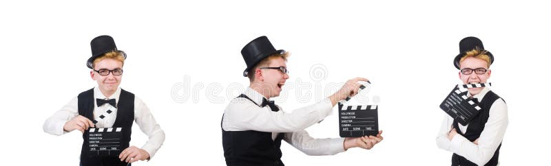 Funny Man with Movie Clapper Clapboard Stock Image - Image of hand ...