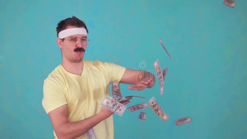 Funny Man with a Mustache Throws Money and Looks at the Camera Stock ...