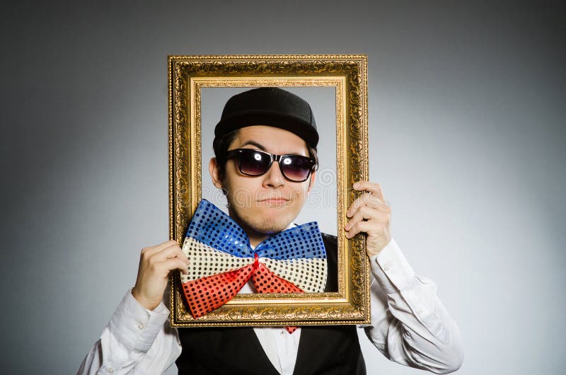 The Funny Man with Picture Frame Stock Image - Image of laughing, cute ...