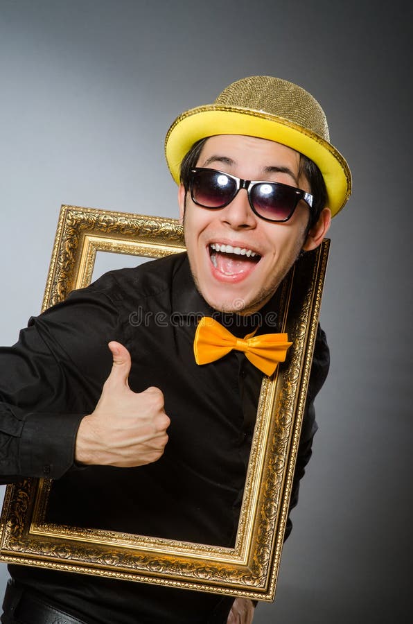 The Funny Man with Picture Frame Stock Photo - Image of looking, bowtie ...