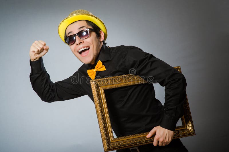 The Funny Man with Picture Frame Stock Image - Image of good, closeup ...