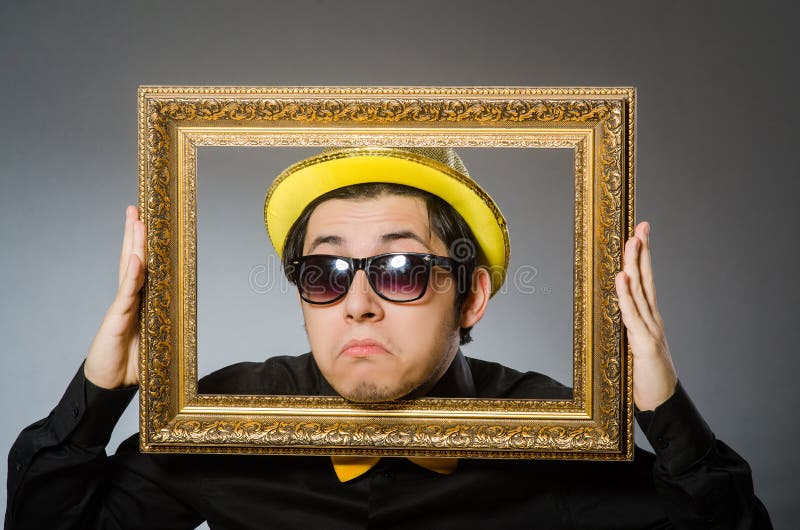 The Funny Man with Picture Frame Stock Photo - Image of glad, bowtie ...