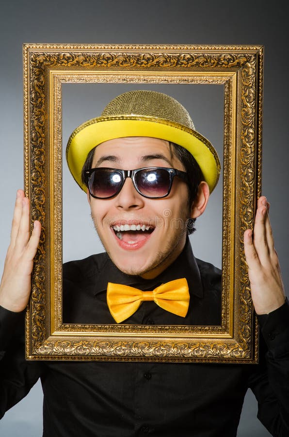 The Funny Man with Picture Frame Stock Photo - Image of happy, glad ...