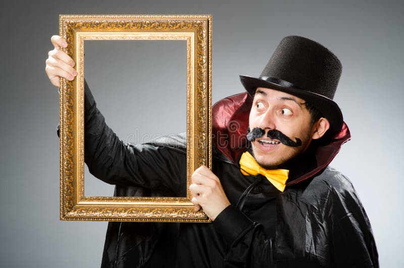 The Funny Man with Picture Frame Stock Image - Image of magical ...