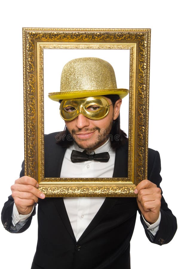The Funny Man with Picture Frame on White Stock Photo - Image of ...