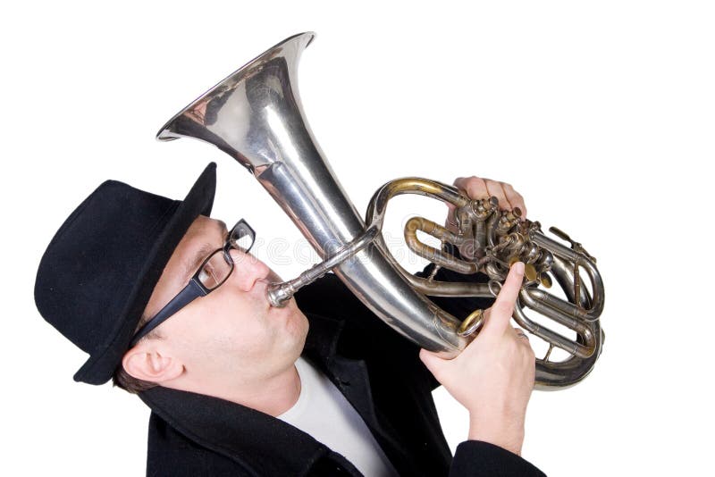 Funny man playing a horn stock photo. Image of tuba, funny - 11418672
