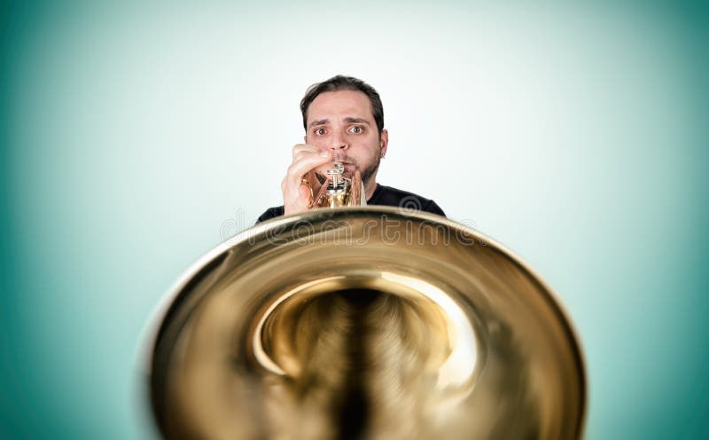 Funny Man is Playing Trumpet Stock Photo - Image of golden, funny: 96938982