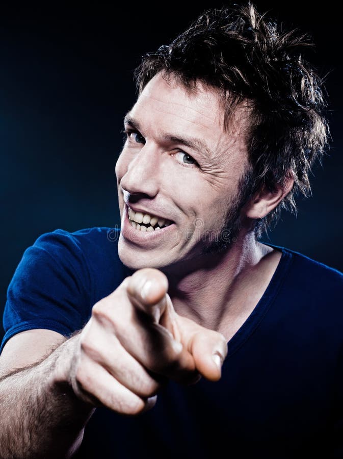 Funny Man Portrait Pointing Cheerful Stock Photo - Image of adult ...
