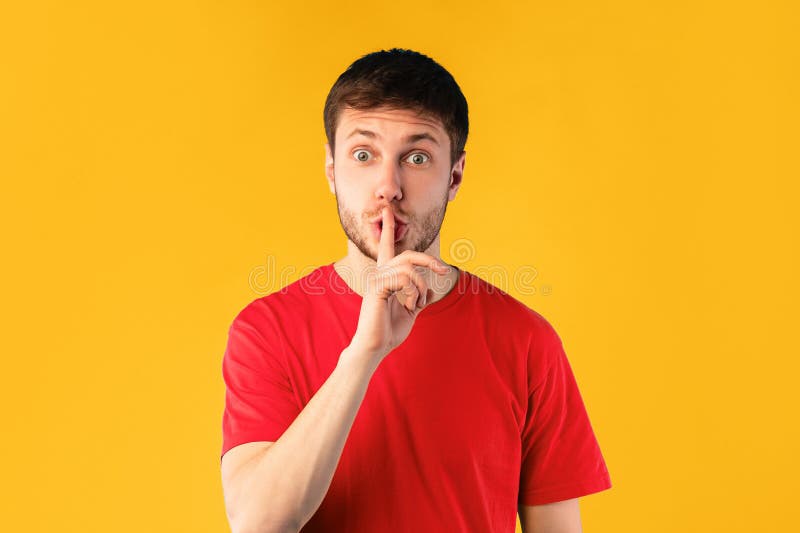 Funny Man Puting Finger on His Lips, Making Hush Sign Stock Image ...