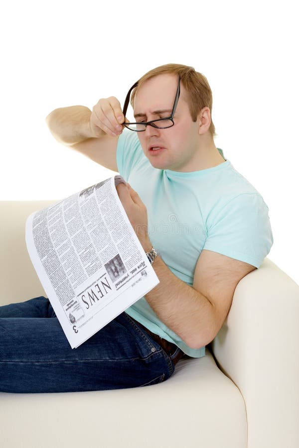 Funny Man Reading a Job Advertisement in Newspaper Stock Image - Image ...