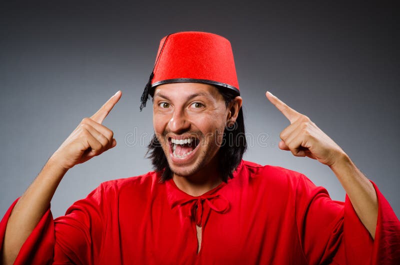 Funny Man in Red Dress Wearing Stock Image - Image of ethnic, felt ...