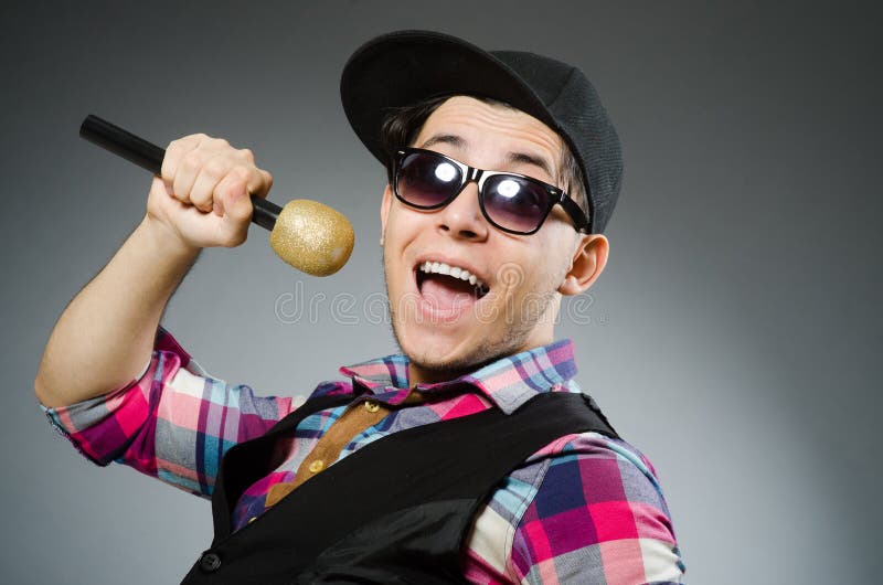 Funny Man Singing in Karaoke Stock Image - Image of glasses, musician ...