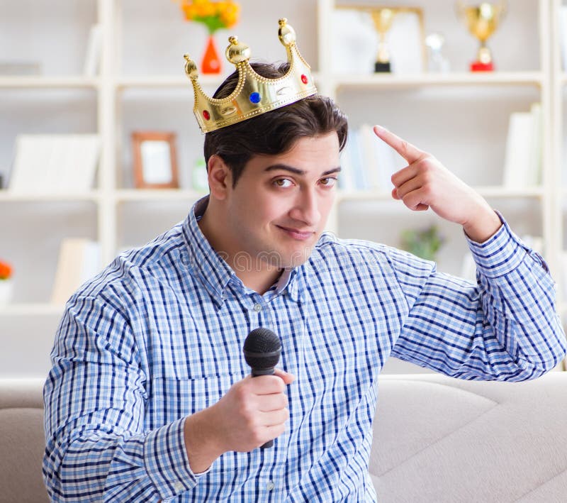 Funny Man Singing Songs in Karaoke at Home Stock Photo - Image of ...