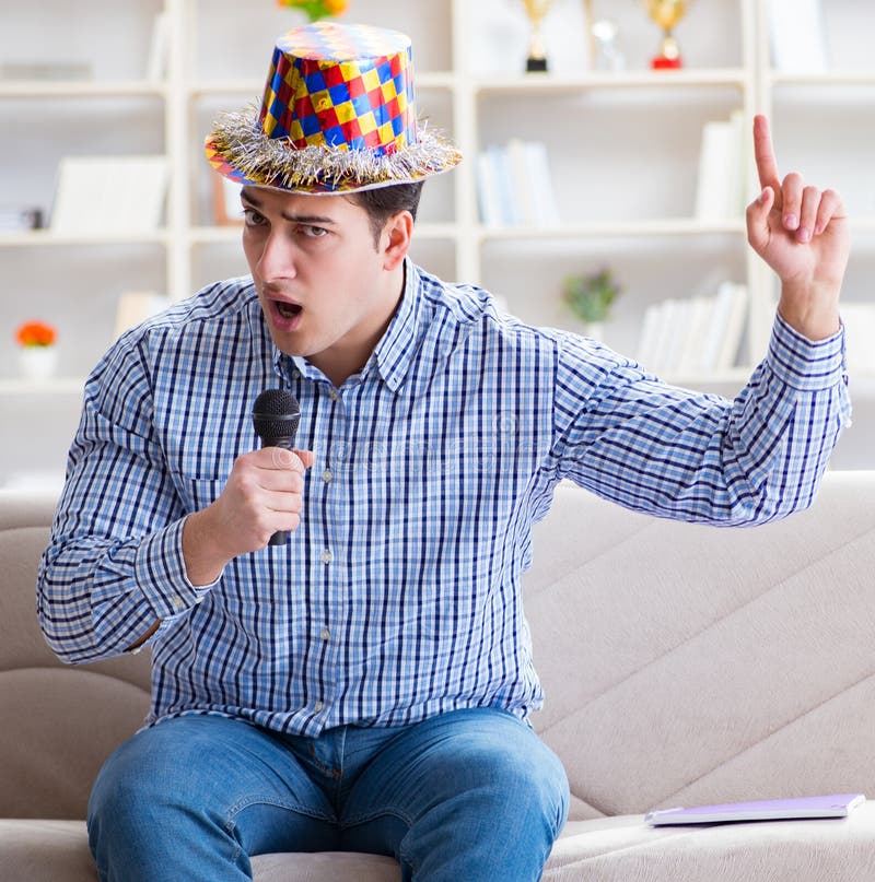 The Funny Man Singing in Karaoke Stock Photo - Image of musical ...