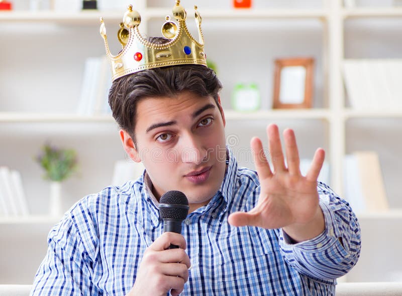 Funny Man Singing Songs in Karaoke at Home Stock Image - Image of ...